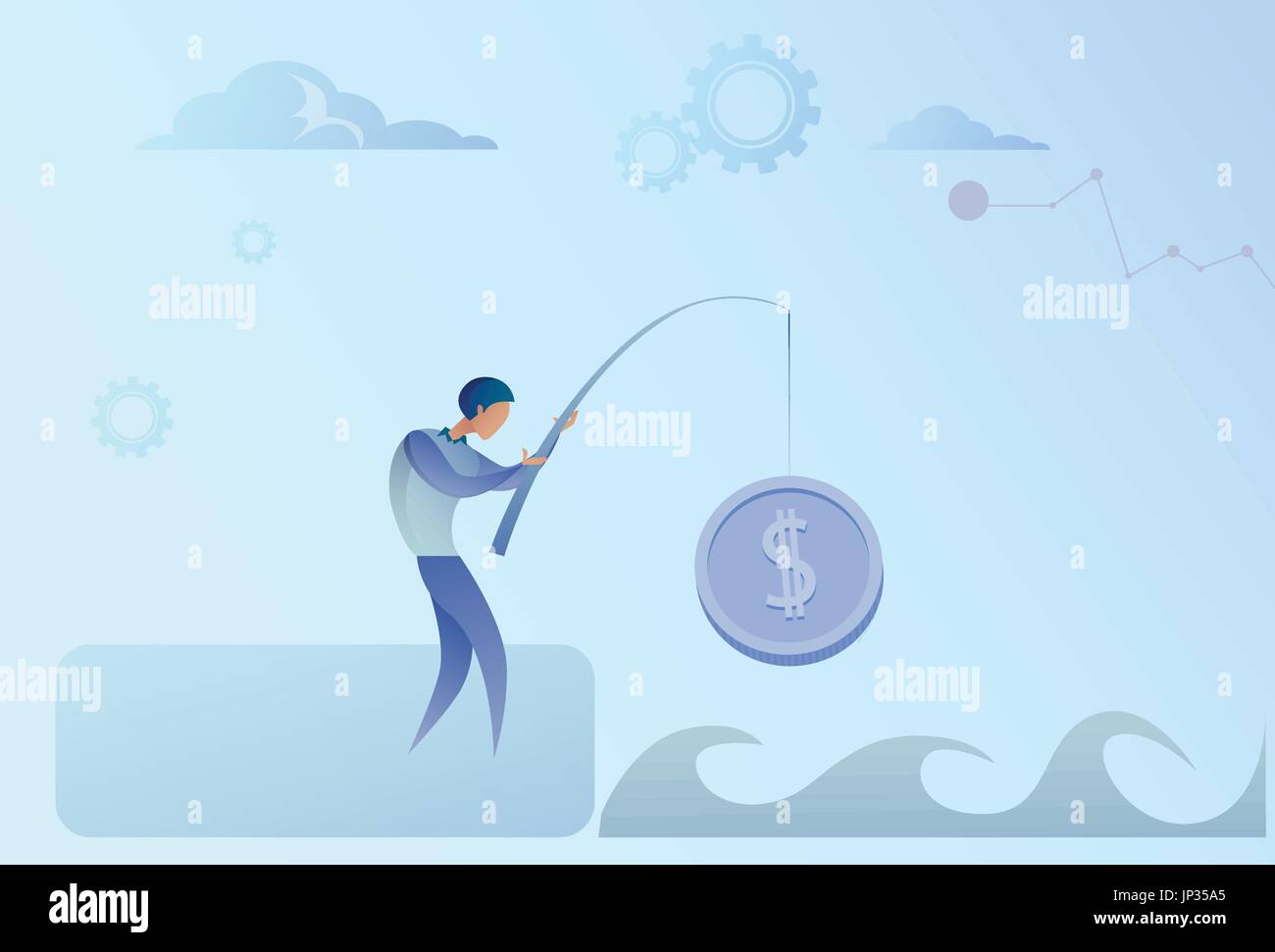 Business Man Fishing Money Coin Strategy Success Finance Growth Concept ...