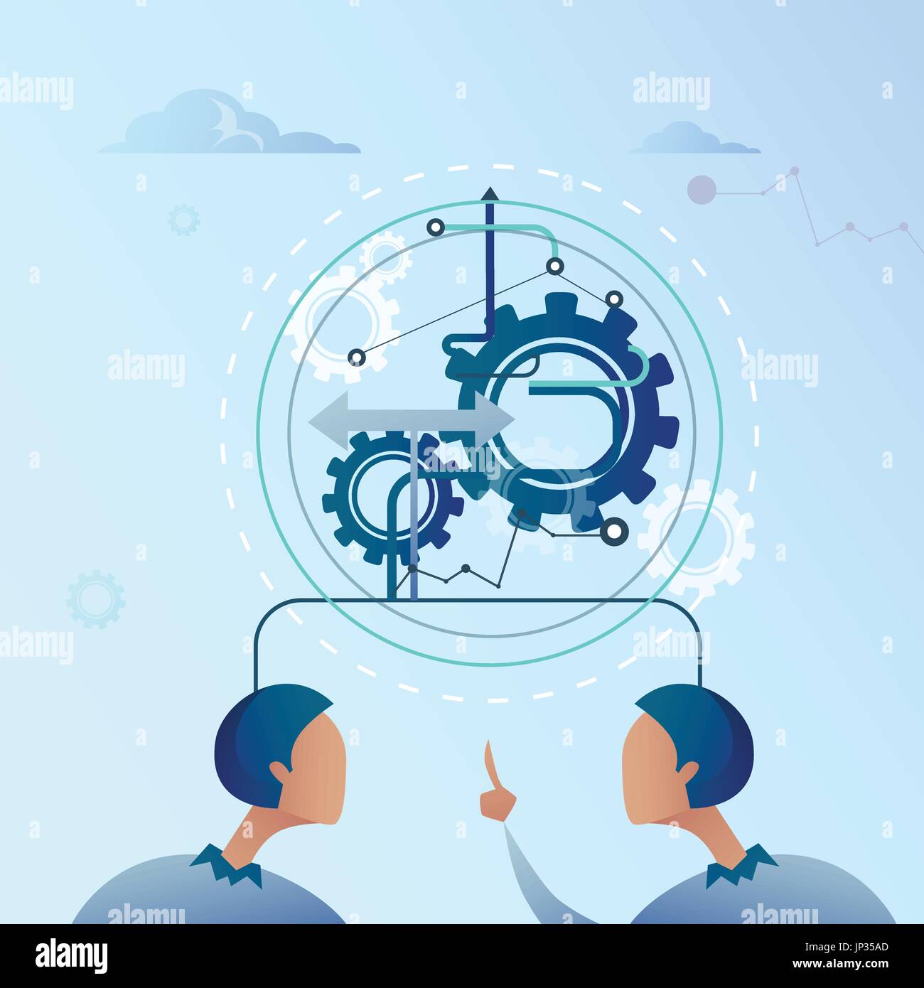 Two Business Man Point Finger On Cog Wheel Businessman Brainstorming ...