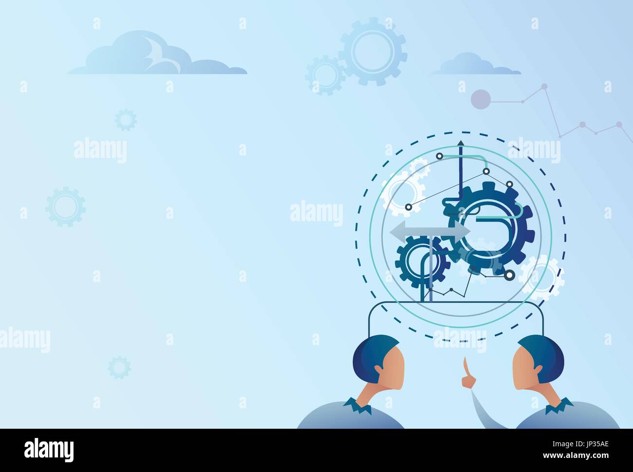 Two Business Man Point Finger On Cog Wheel Businessman Brainstorming ...