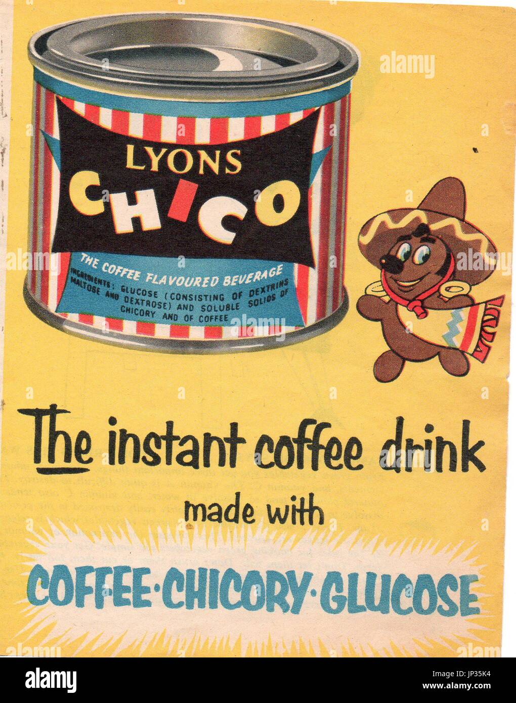 Advertisement for Lyon's CHICO instant coffee, chicory & glucose drink ...