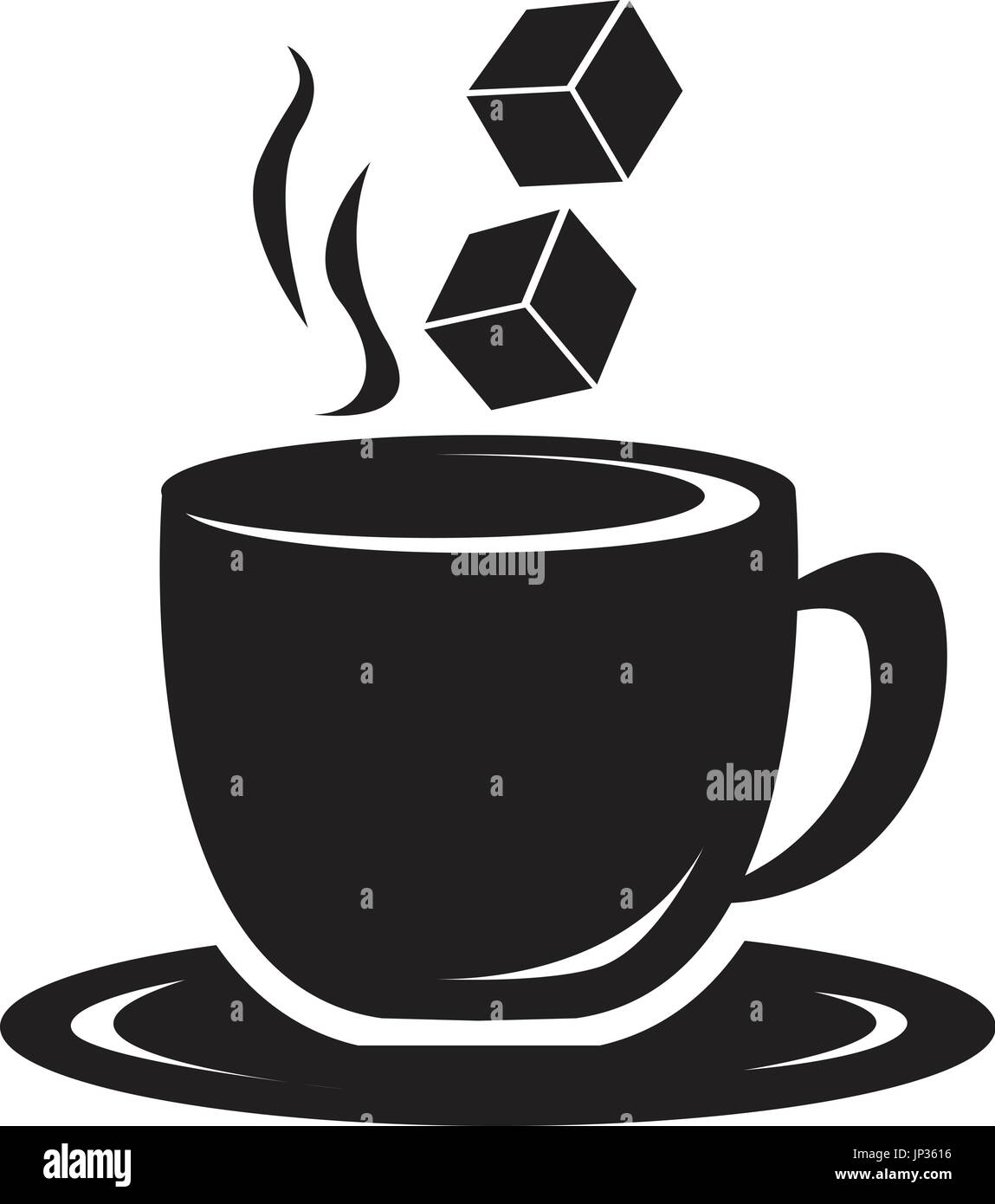 coffee cup icon with sugar cubes. silhouette on white background Stock ...