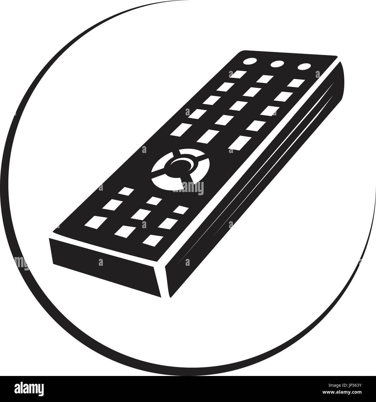 black remote control with a circle around isolated on white background ...