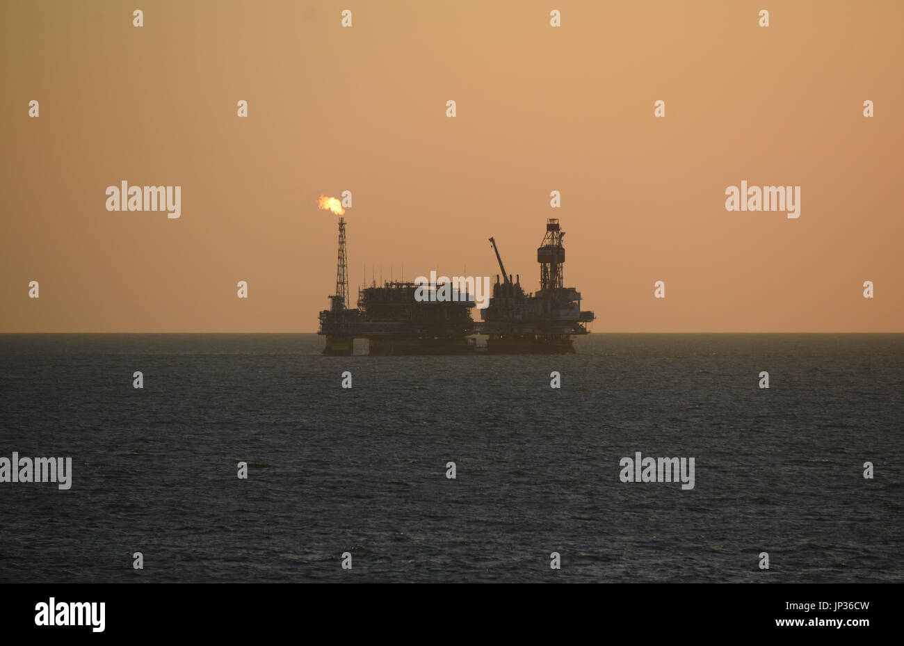 Oil rig platform on Lukoil Filanovsky oil field at the Caspian Sea ...