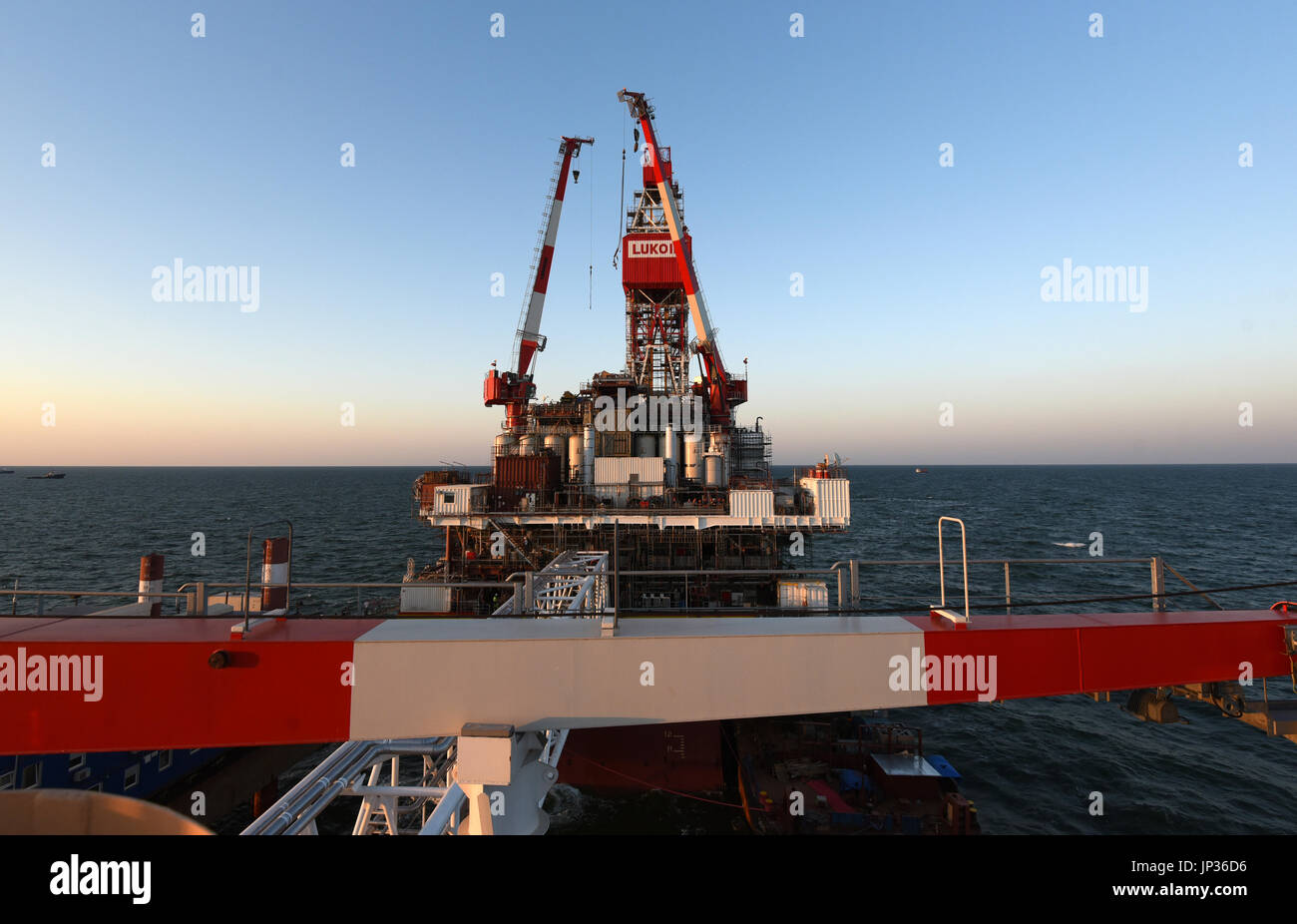Oil rig platform on Lukoil Filanovsky oil field at the Caspian Sea ...