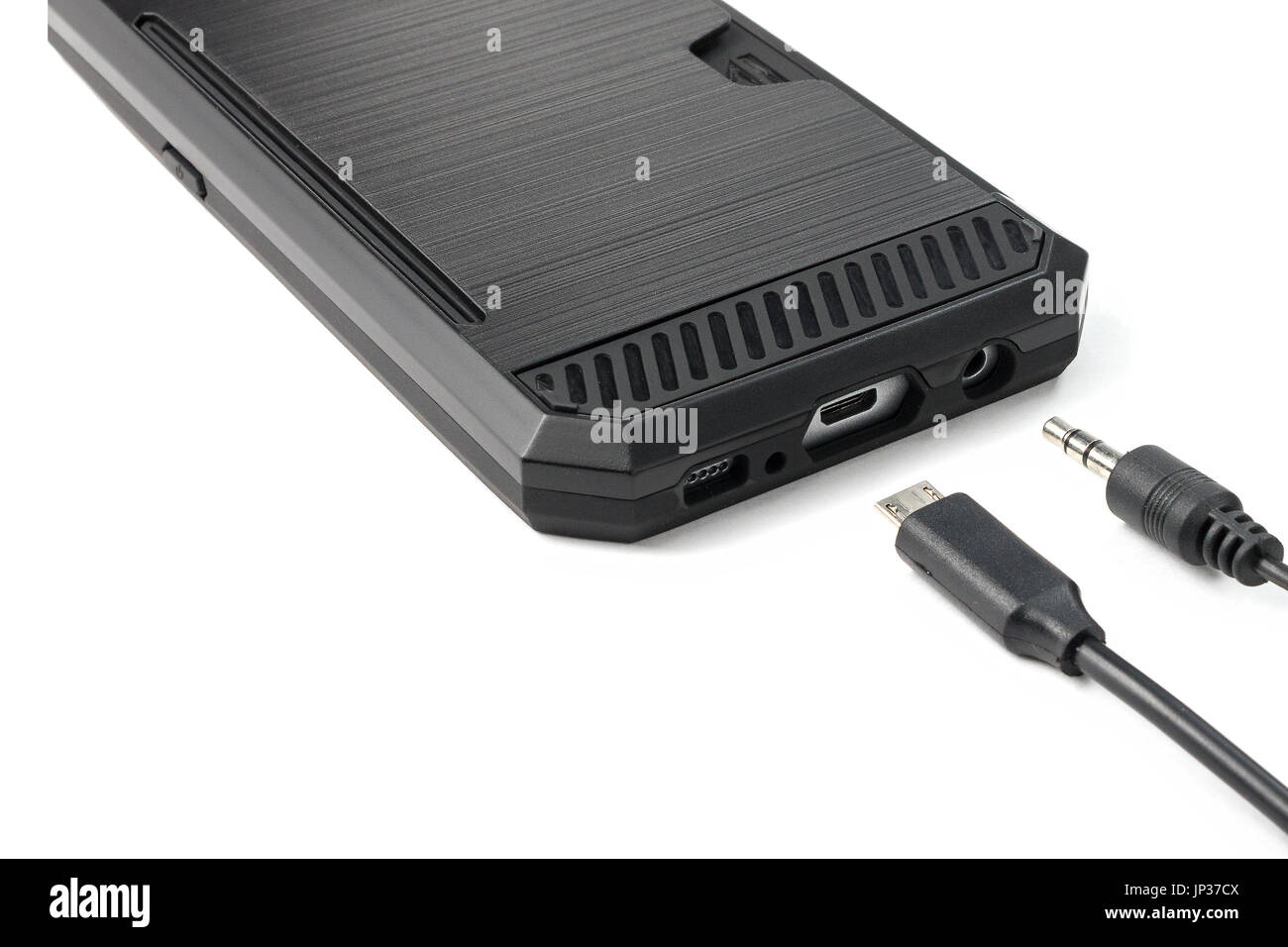 Phone device with mini jack plug and mini hdmi connector on white ...