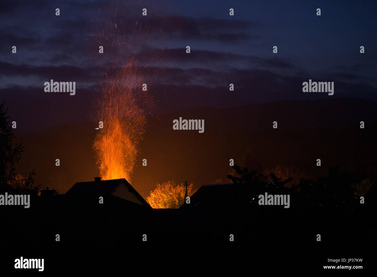 House in flames, fire just starting and services haven't yet res Stock ...