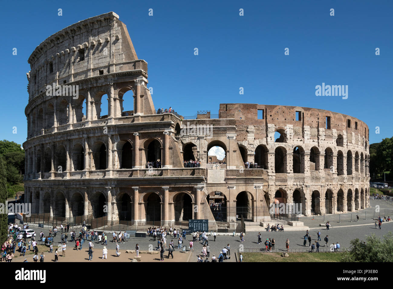 Tourist crowds at the Roman Colosseum in Rome, Italy. The name, since ...