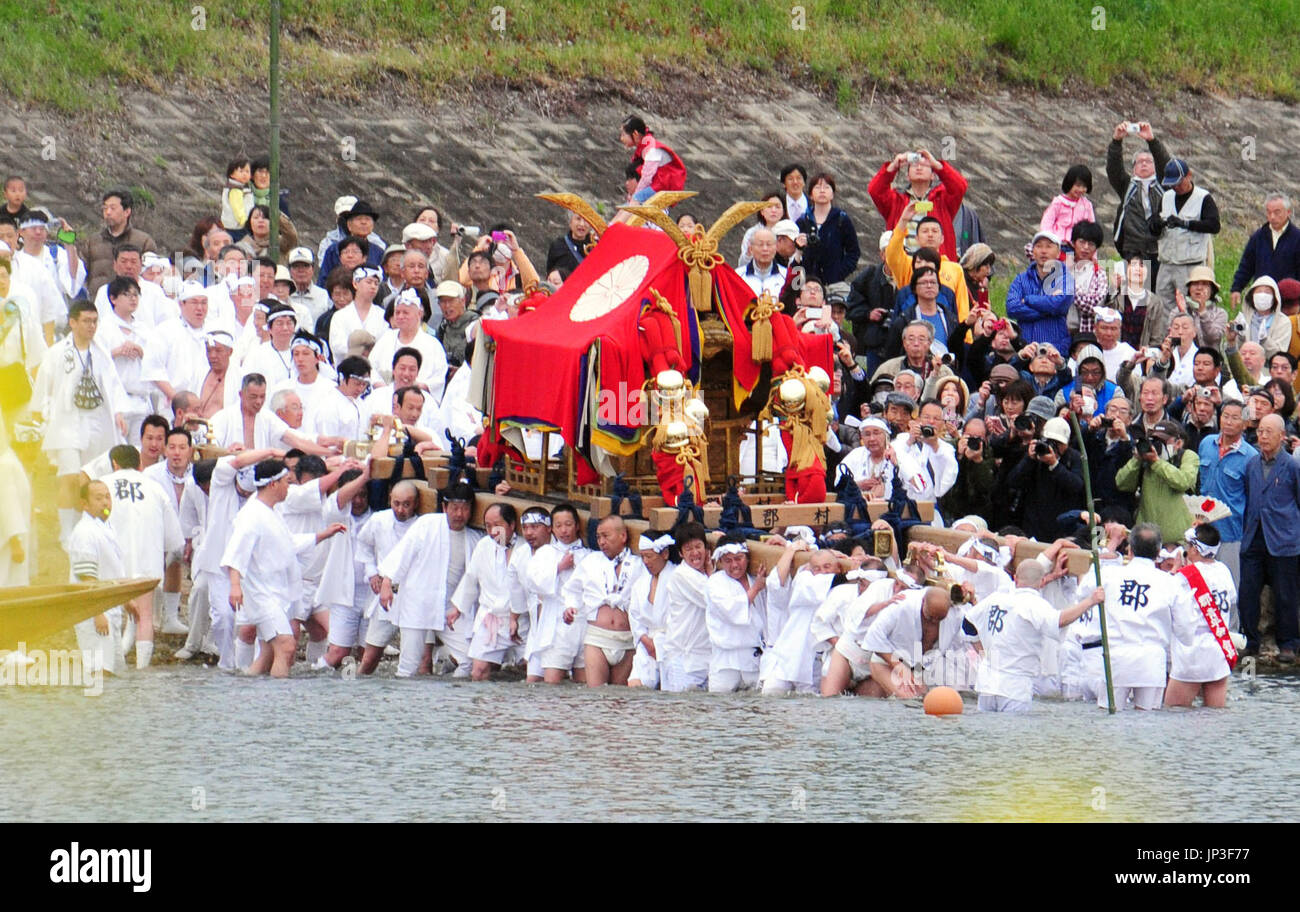OSAKA, Japan - A "mikoshi" portable shrine of Matsuno Taisha in Kyoto ...