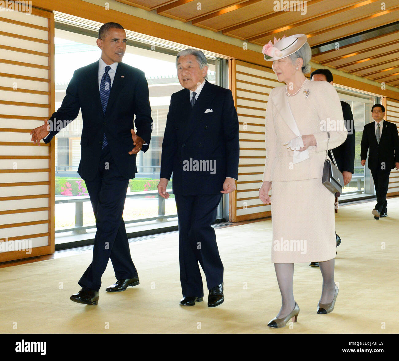 TOKYO, Japan - Japanese Emperor Akihito (C), Empress Michiko (R) and U ...