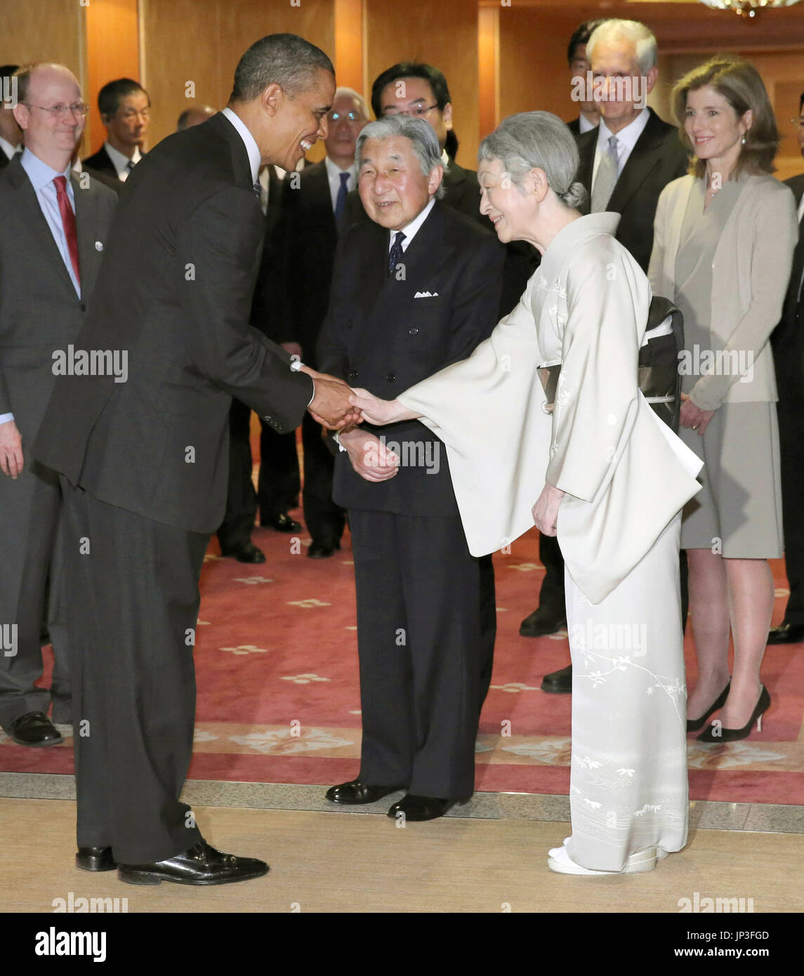 TOKYO, Japan - Japanese Emperor Akihito (C) and Empress Michiko (R ...