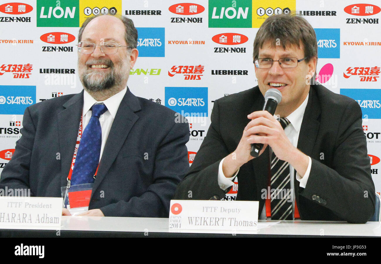 TOKYO, Japan - International Table Tennis Federation President Adham ...