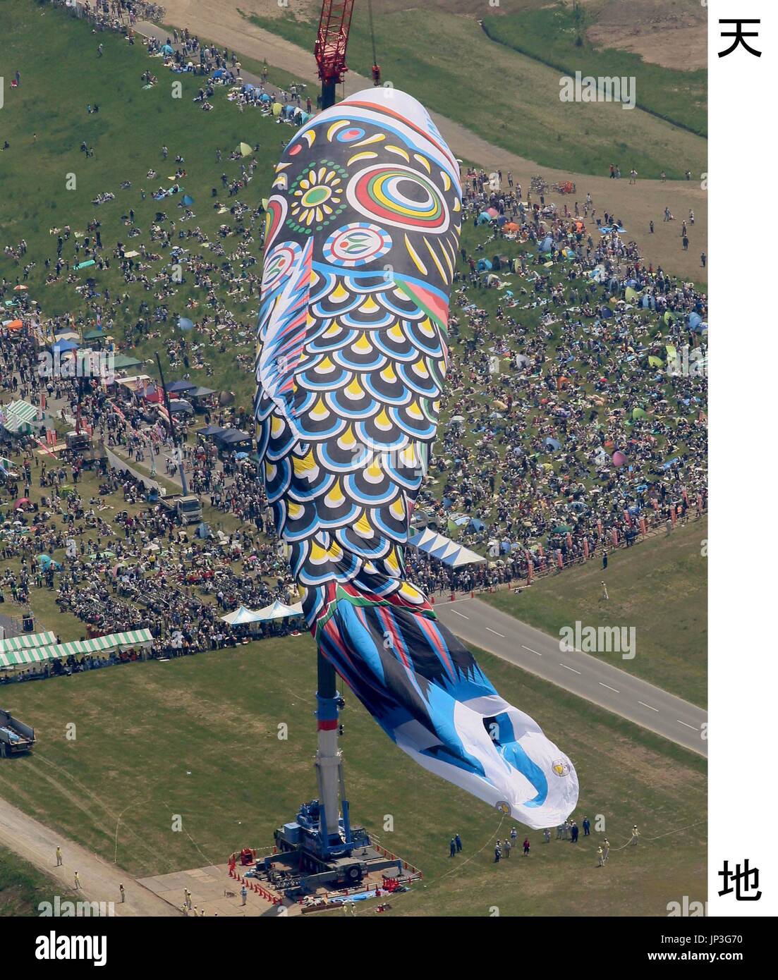 TOKYO, Japan - A 100-meter long carp streamer blows in the wind over ...
