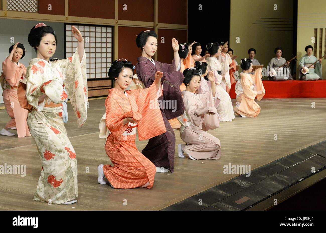 KYOTO, Japan - "Maiko" girls practice a traditional dance performance in Kyoto, western Japan ...