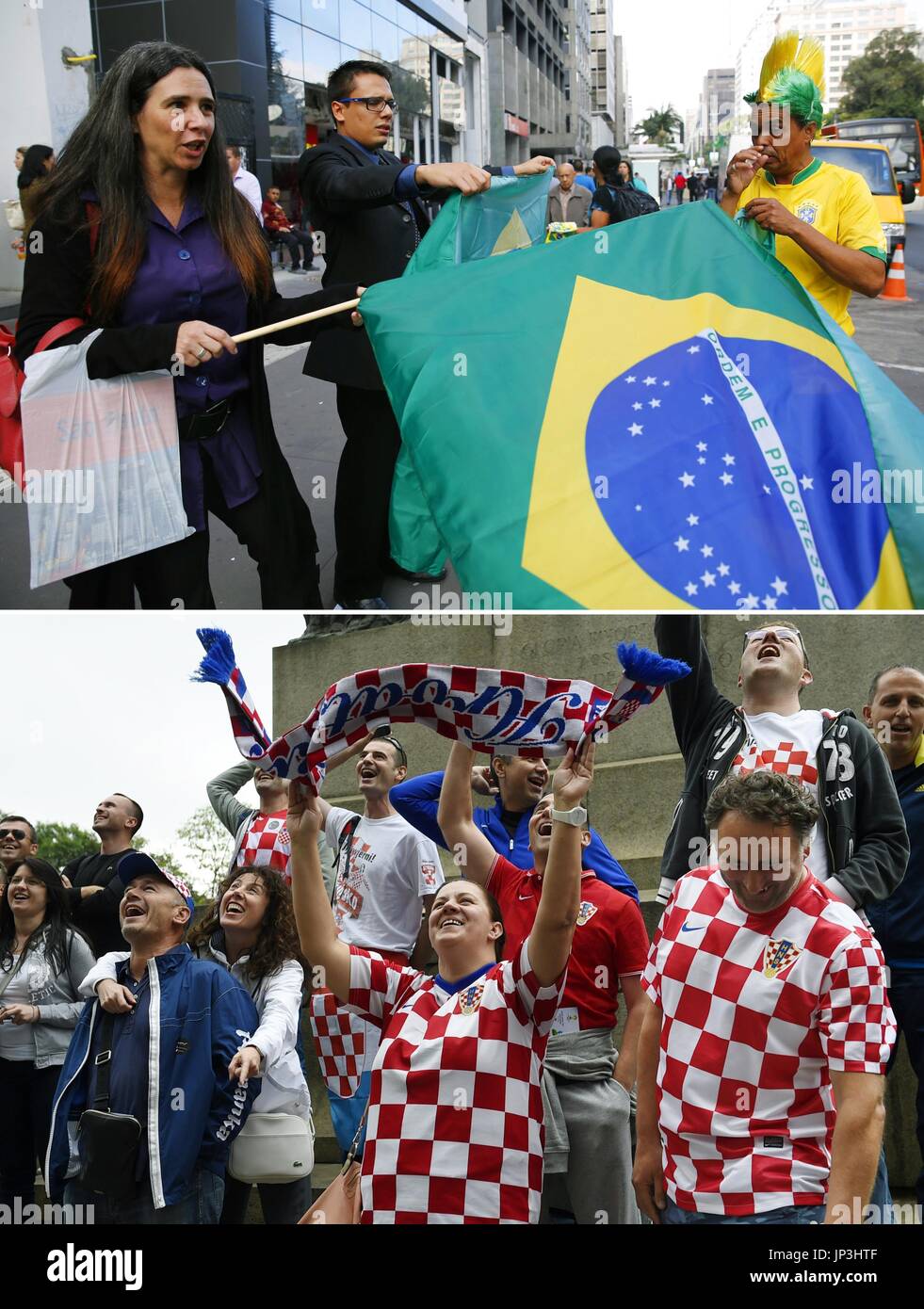 SAO PAULO, Brazil - Combination photo shows supporters for Brazil (top) and supporters for ...