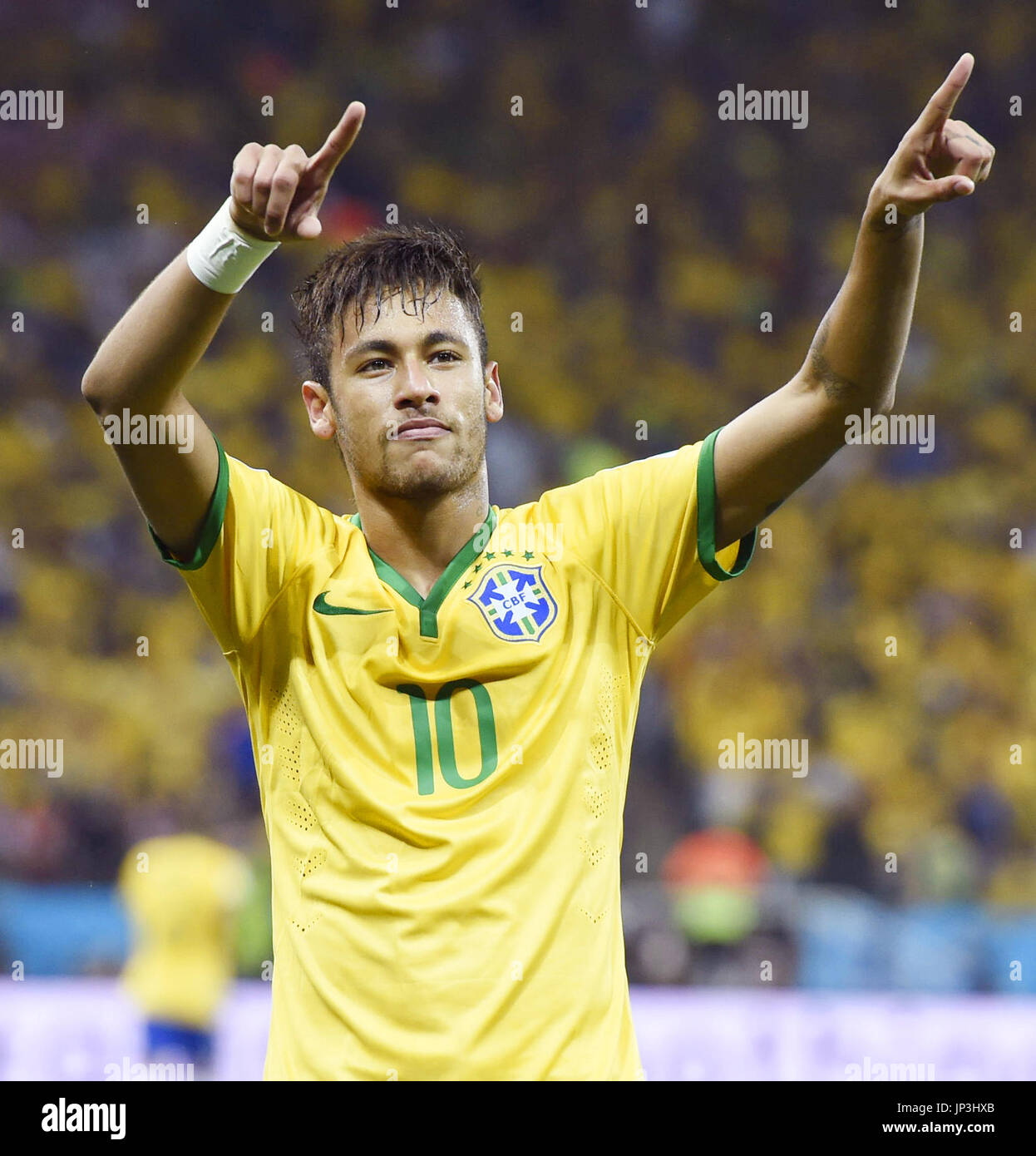 SAO PAULO, Brazil - Forward Neymar acknowledges cheers from supporters ...