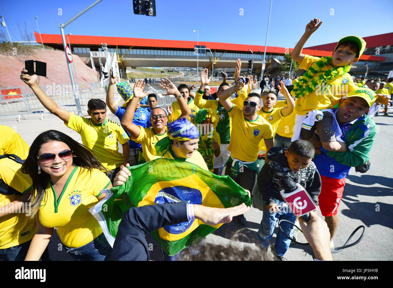 SAO PAULO, Brazil - Photo shows Brazilian supporters near Arena de Sao Paulo in Sao Paulo ...