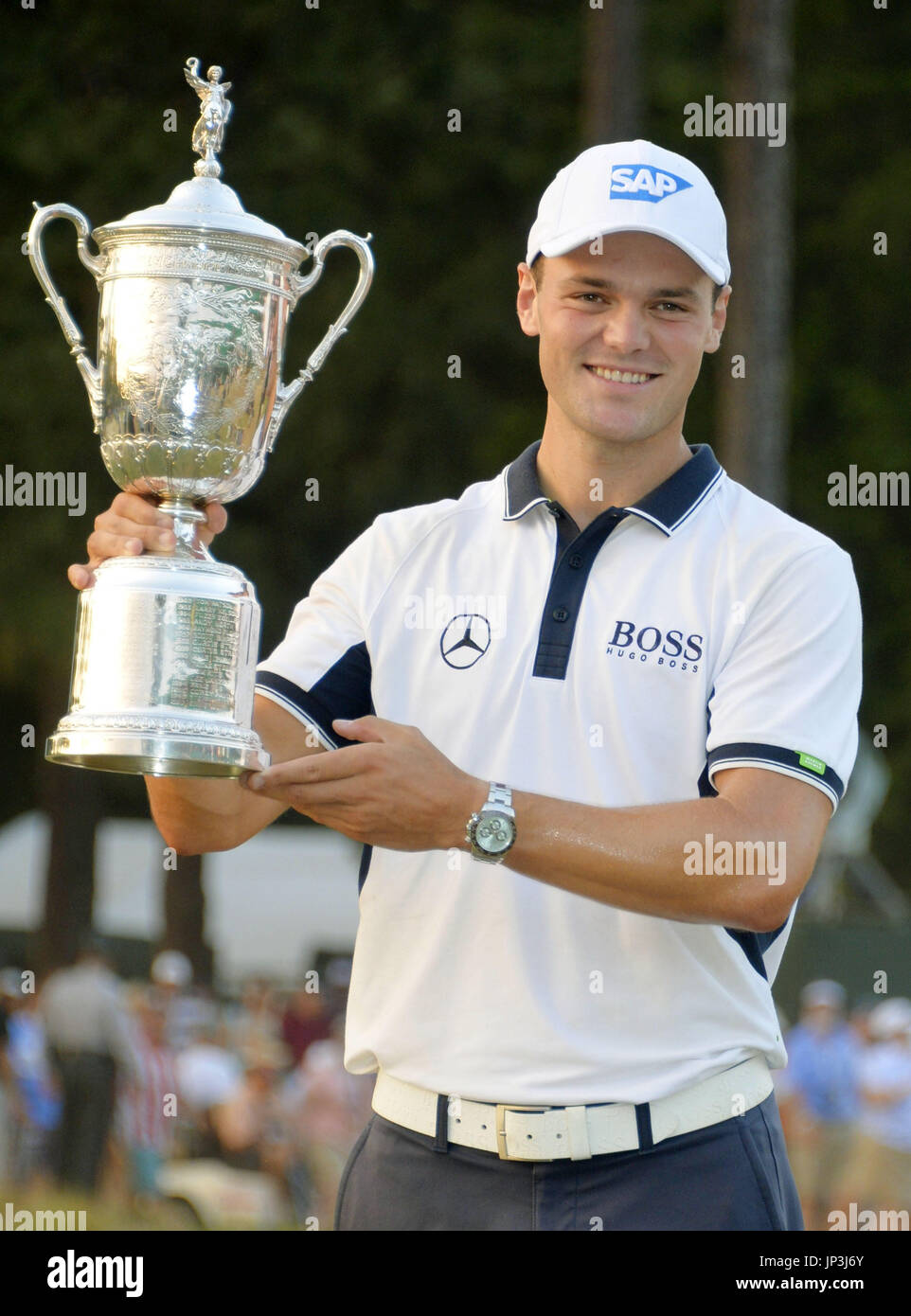 PINEHURST, United States - Germany's Martin Kaymer shows off the trophy ...