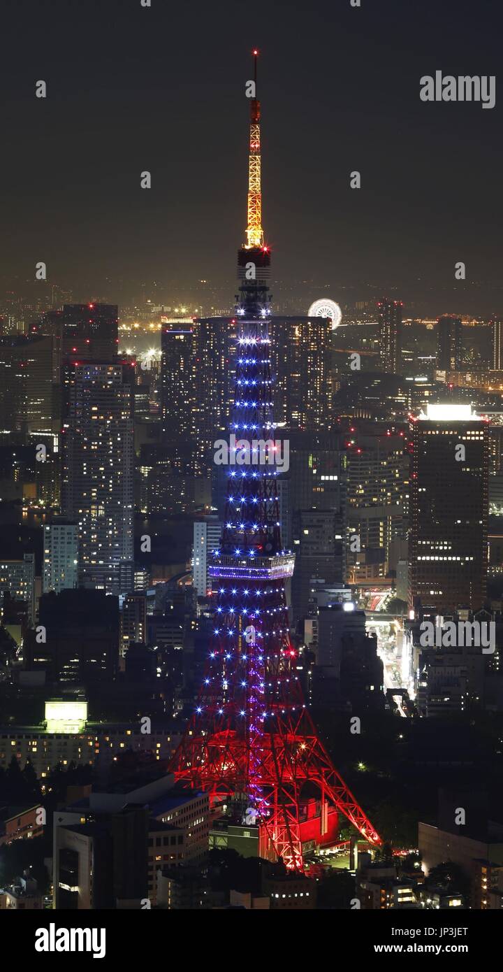 TOKYO, Japan - Tokyo Tower is lit up in blue, the color of the Japanese ...