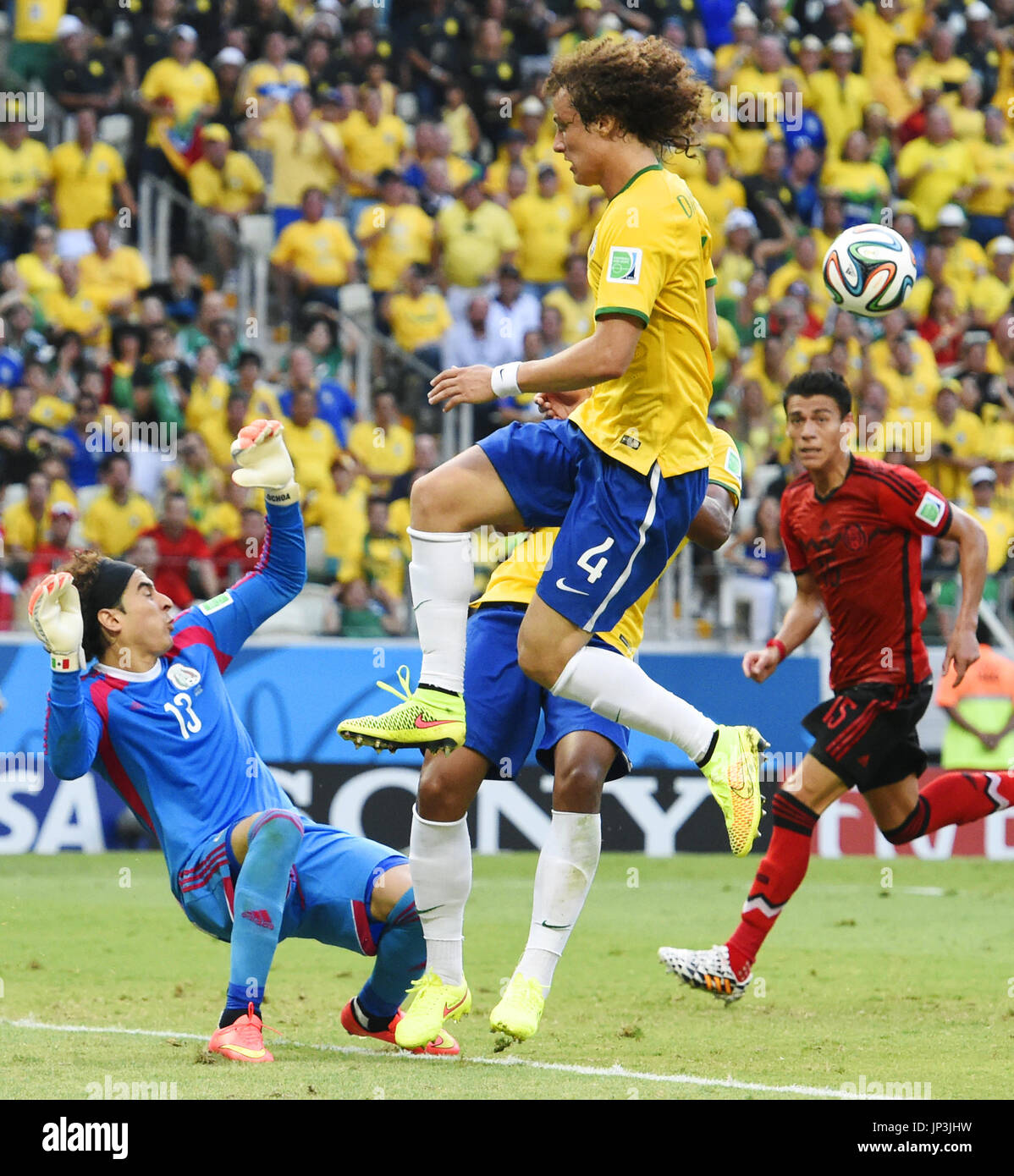 FORTALEZA, Brazil - Brazil's David Luiz (4) attempts to score as Mexico ...