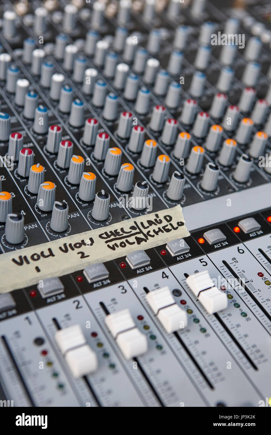 Mixing board panel equipment detail. Sound technology background ...