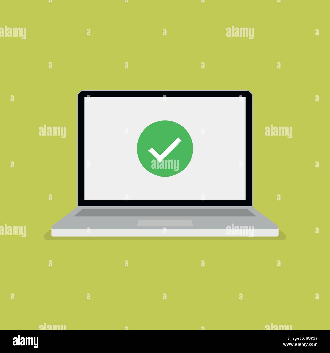 Green checkmark icon on computer screen. Modern flat vector ...