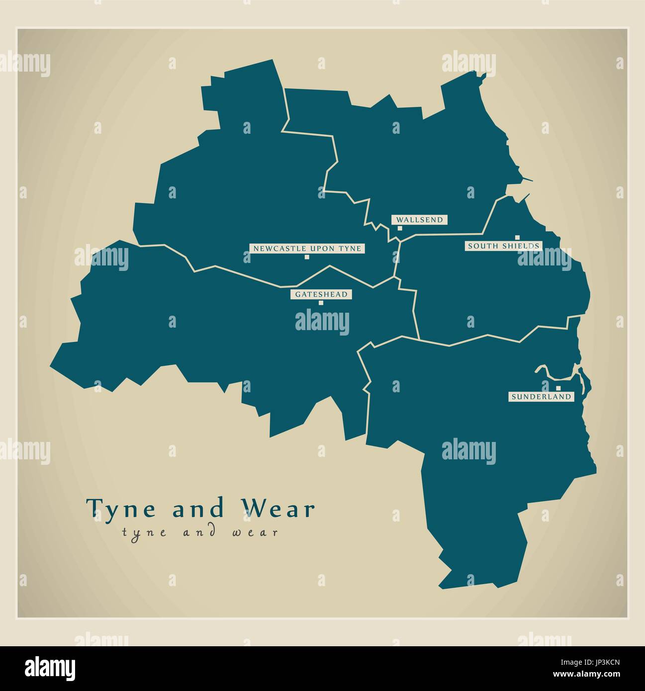 Modern Map - Tyne and Wear Metropolitan County with cities and ... Modern Map - Tyne and Wear Metropolitan County with cities and ...