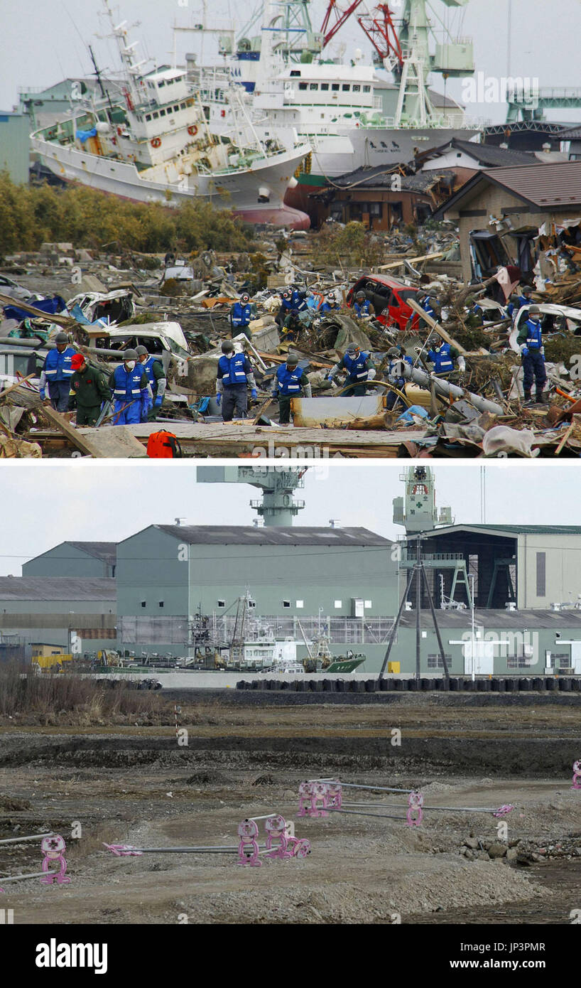 SENDAI, Japan - Photos show an area straddling Higashimatsushima and ...