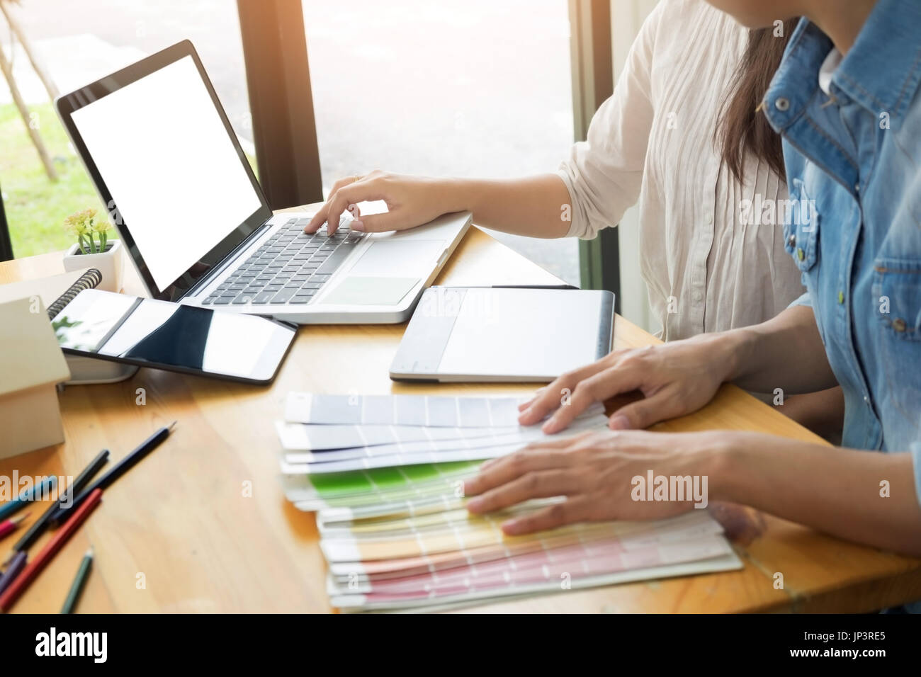 Graphic design partners working together renovation and technology ...