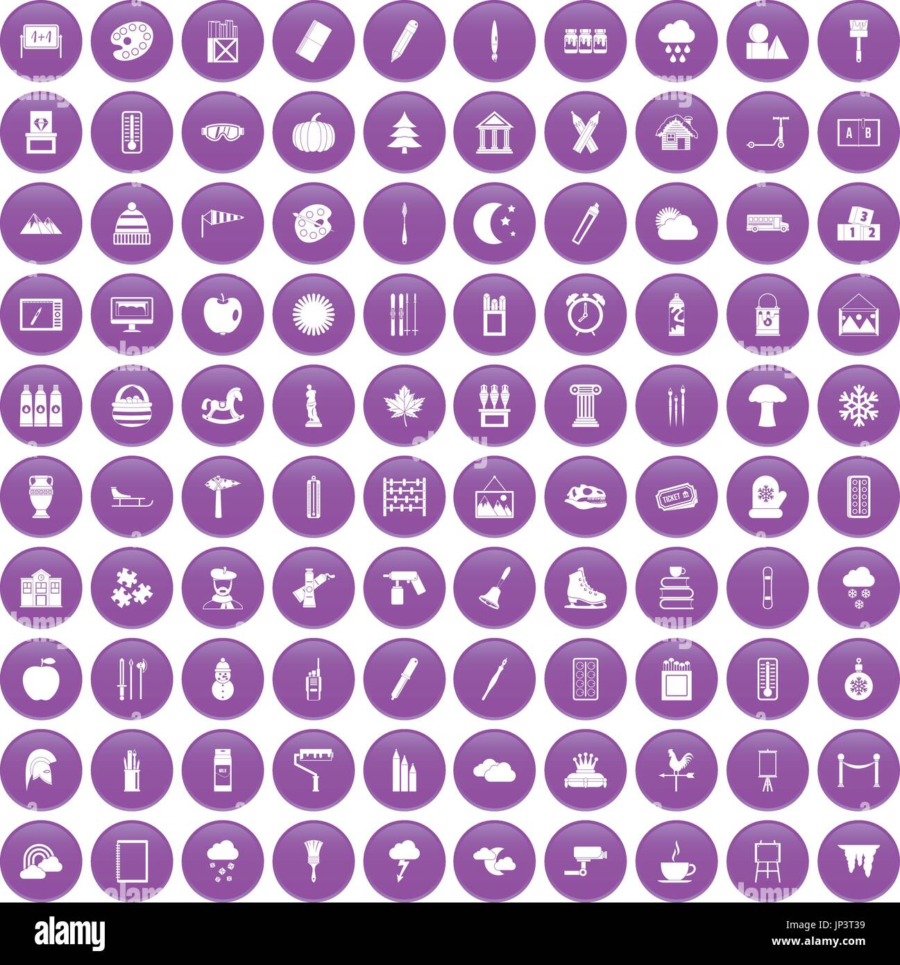 100 drawing icons set purple Stock Vector Image & Art - Alamy
