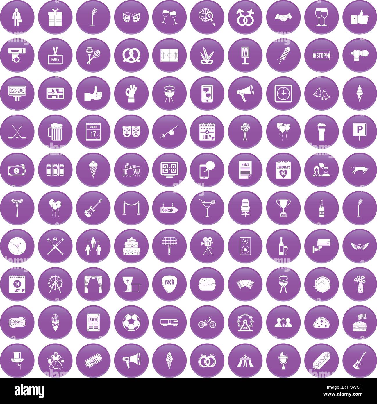 100 events icons set purple Stock Vector Image & Art - Alamy