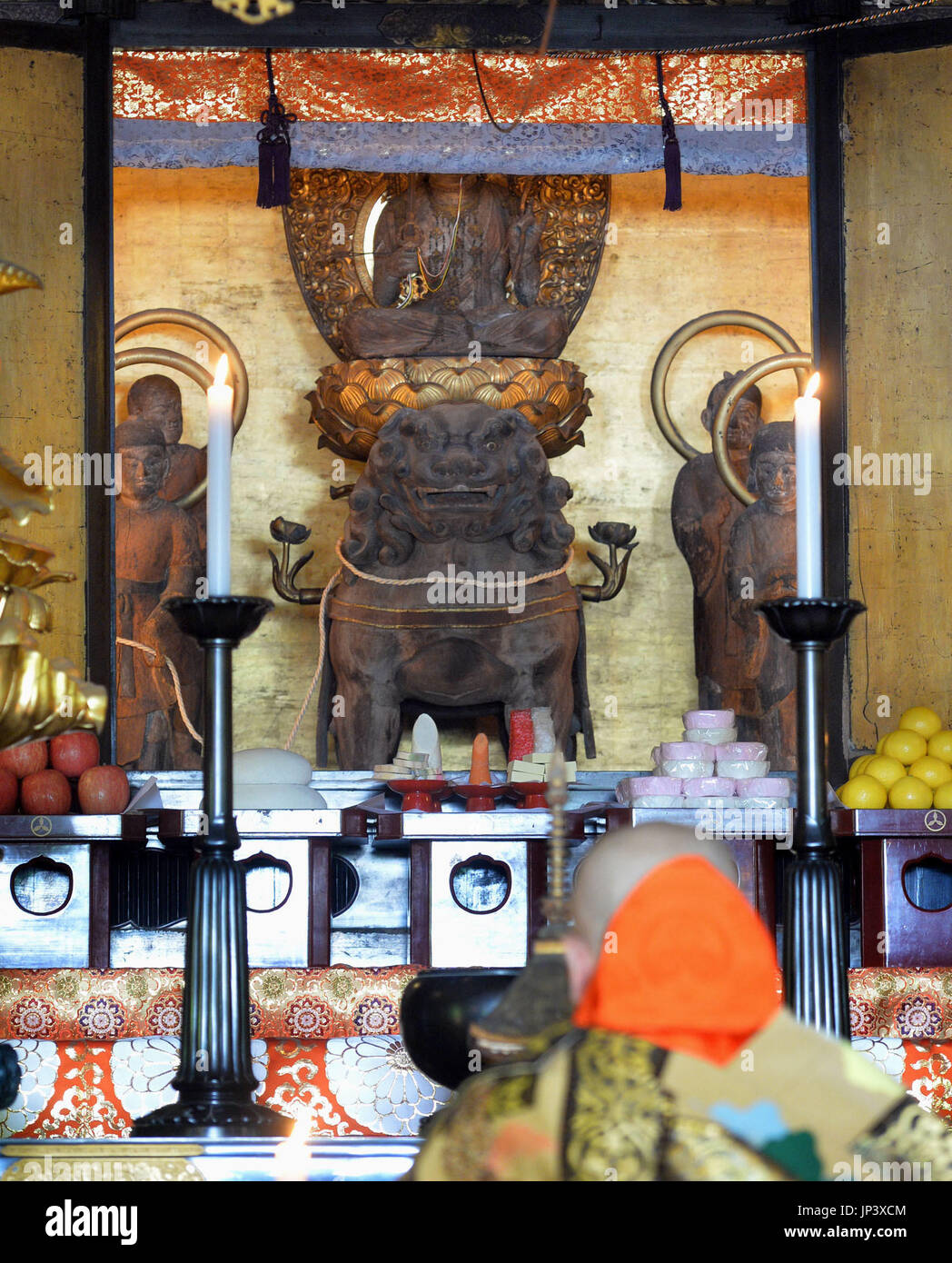 KOCHI, Japan - "Monju Bosatsu, " an image of Manjusri, sitting atop a ...