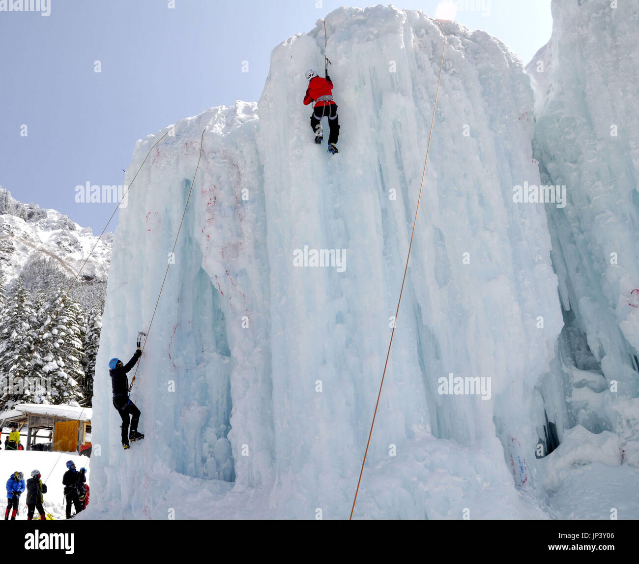 NAGANO, Japan - Photo taken in March 2014 shows people ice climbing at ...