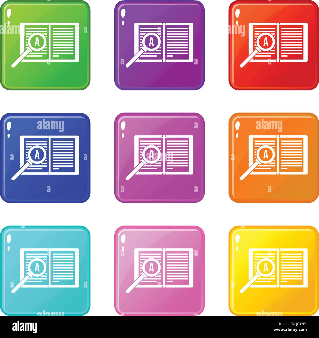 Magnifying glass over open book set 9 Stock Vector Image & Art - Alamy