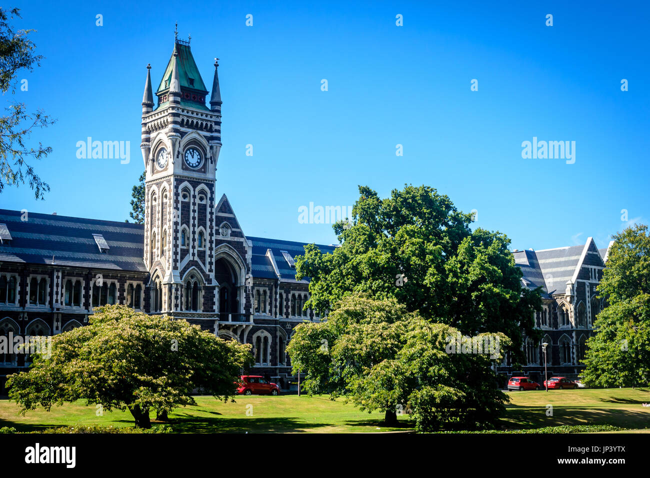 University of Otago - tower and garden, Dunedin, New Zealand Stock ...