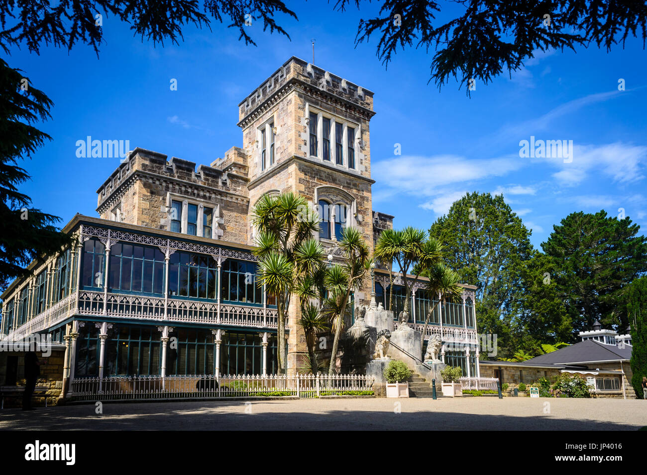 Larnach Castle framed by trees, Dunedin, New Zealand Stock Photo - Alamy