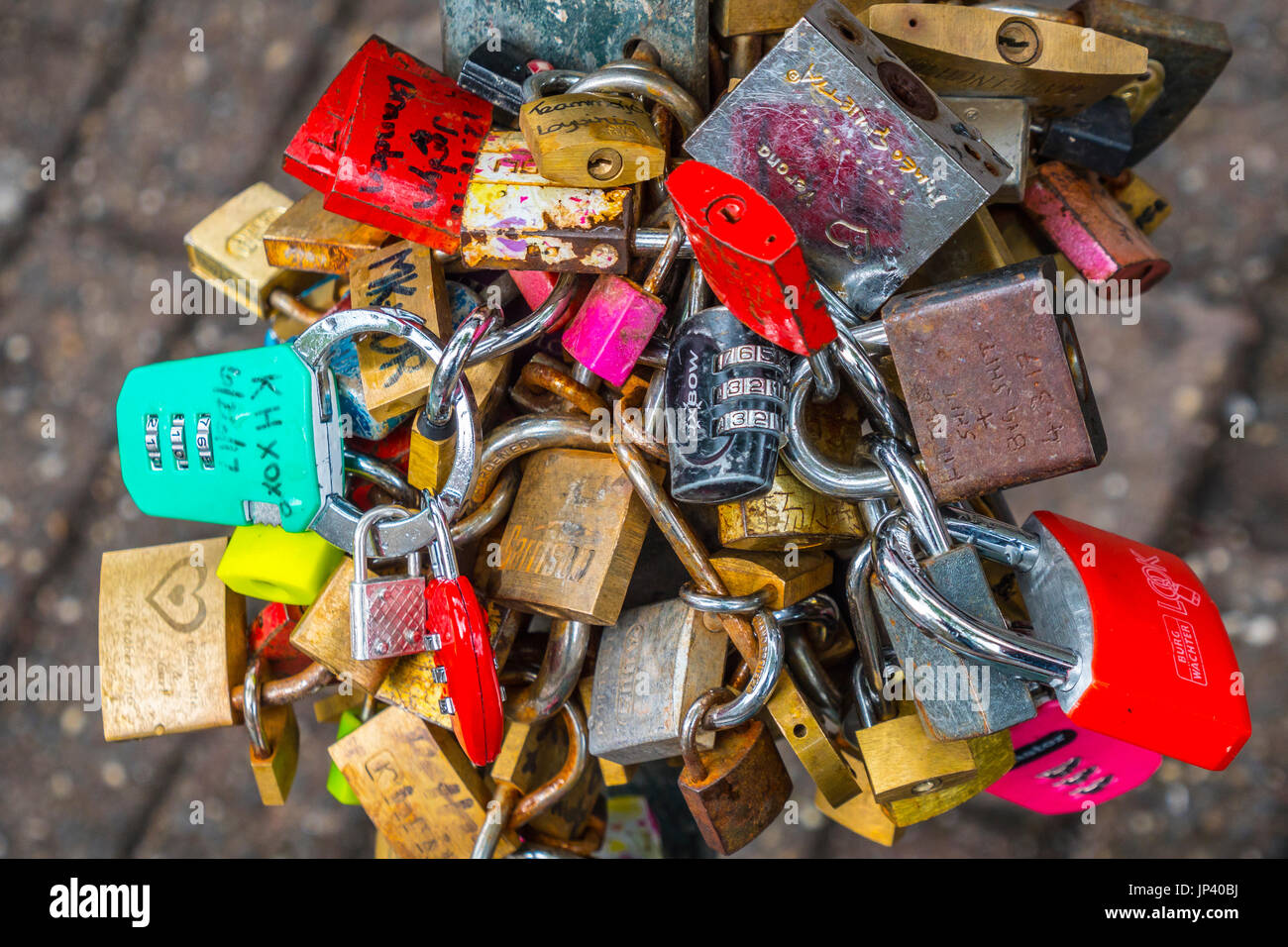 Love Locks attached to a bench in Amsterdam - AMSTERDAM - NETHERLANDS ...