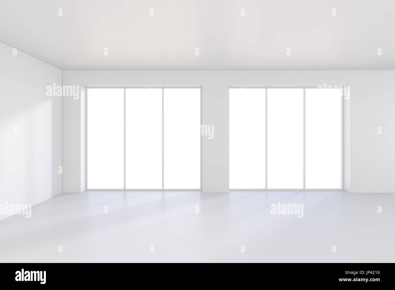 Large room with windows and falling light from the window on the wall ...