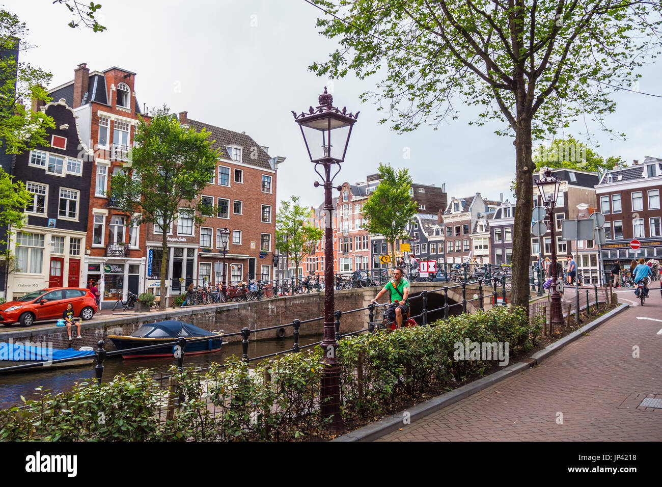 Typical view over Amsterdams Canals and buildings in the city center ...