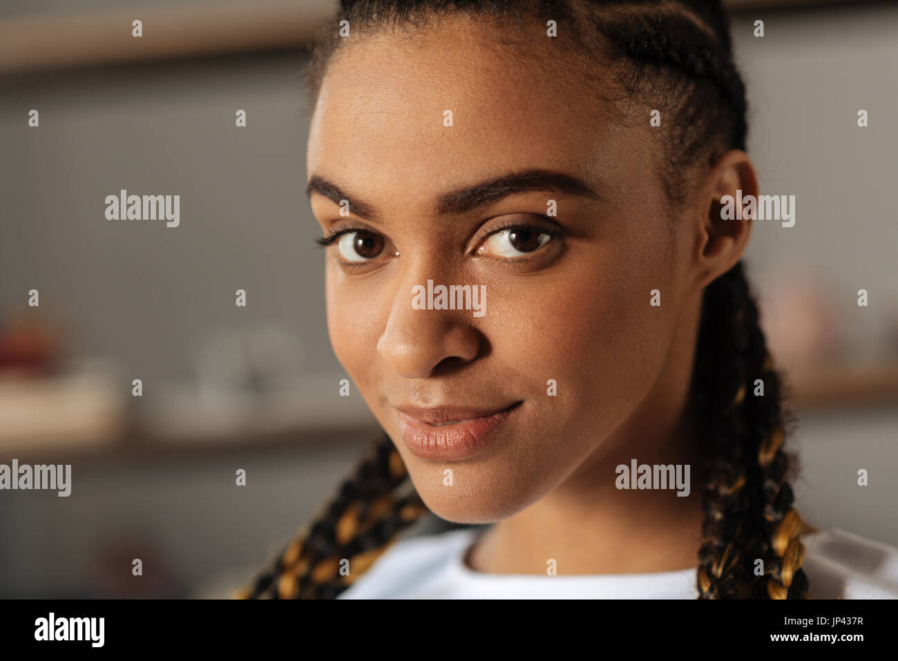 Close up photo of international girl that looking forward Stock Photo ...