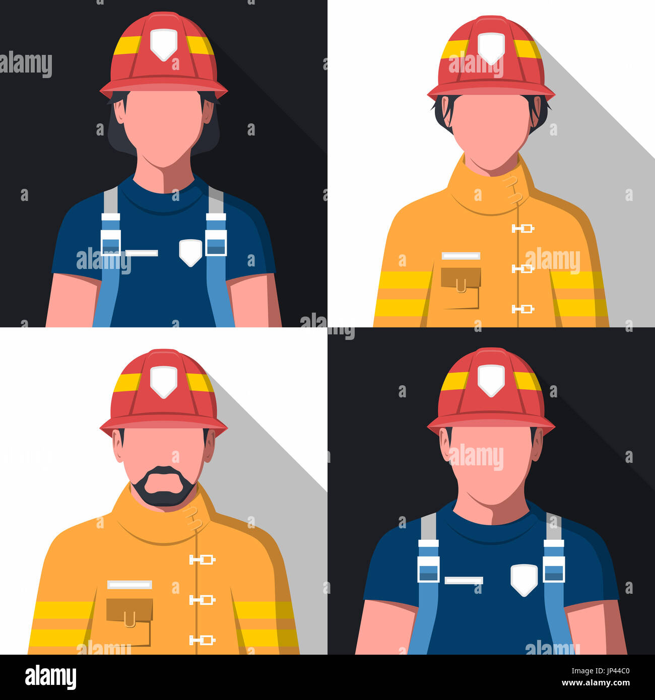 Avatars of fire department workers. Man and woman in firemans uniform ...