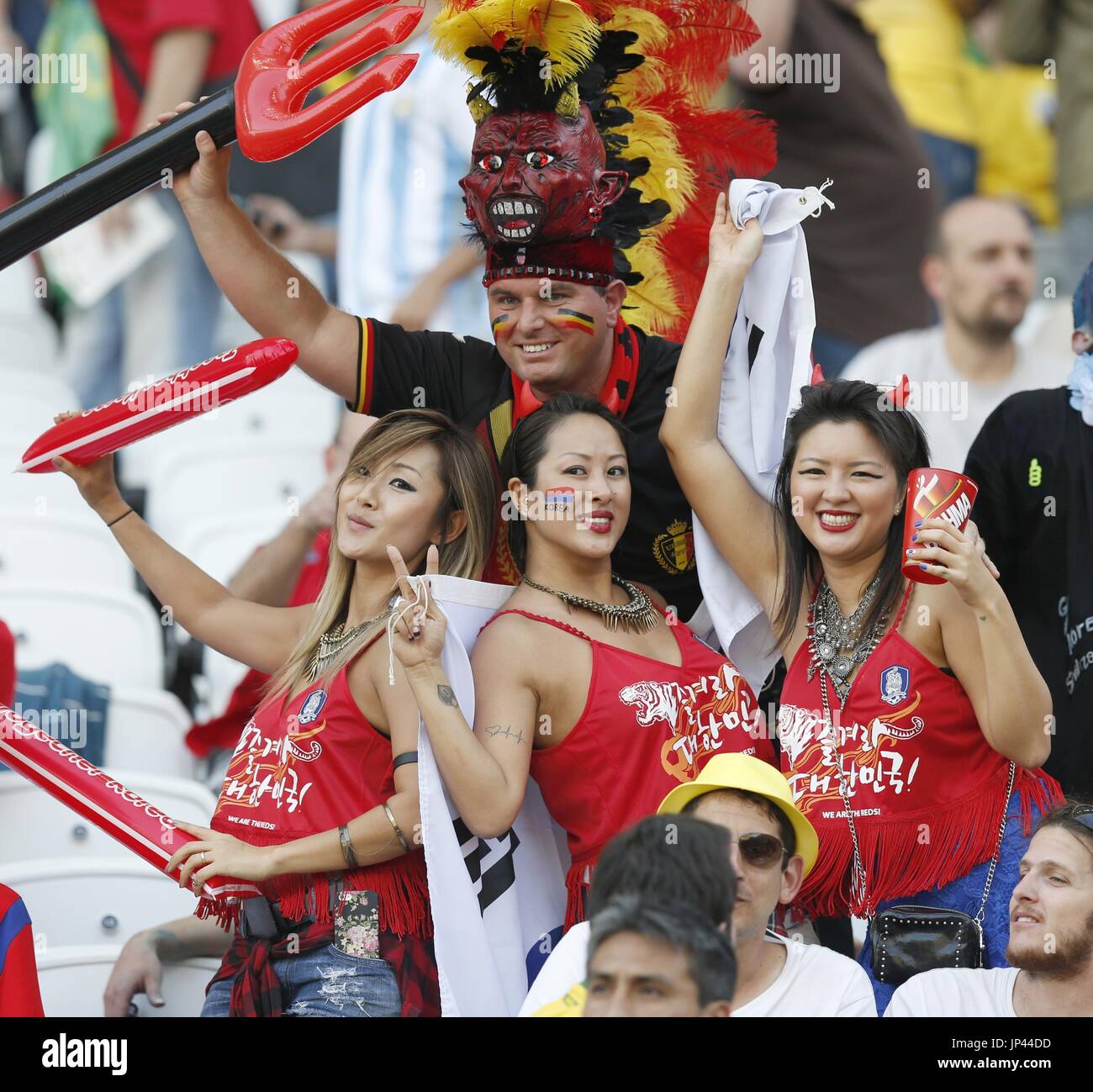 SAO PAULO, Brazil - Photo shows Belgium and South Korean supporters ahead of a World Cup Group H ...