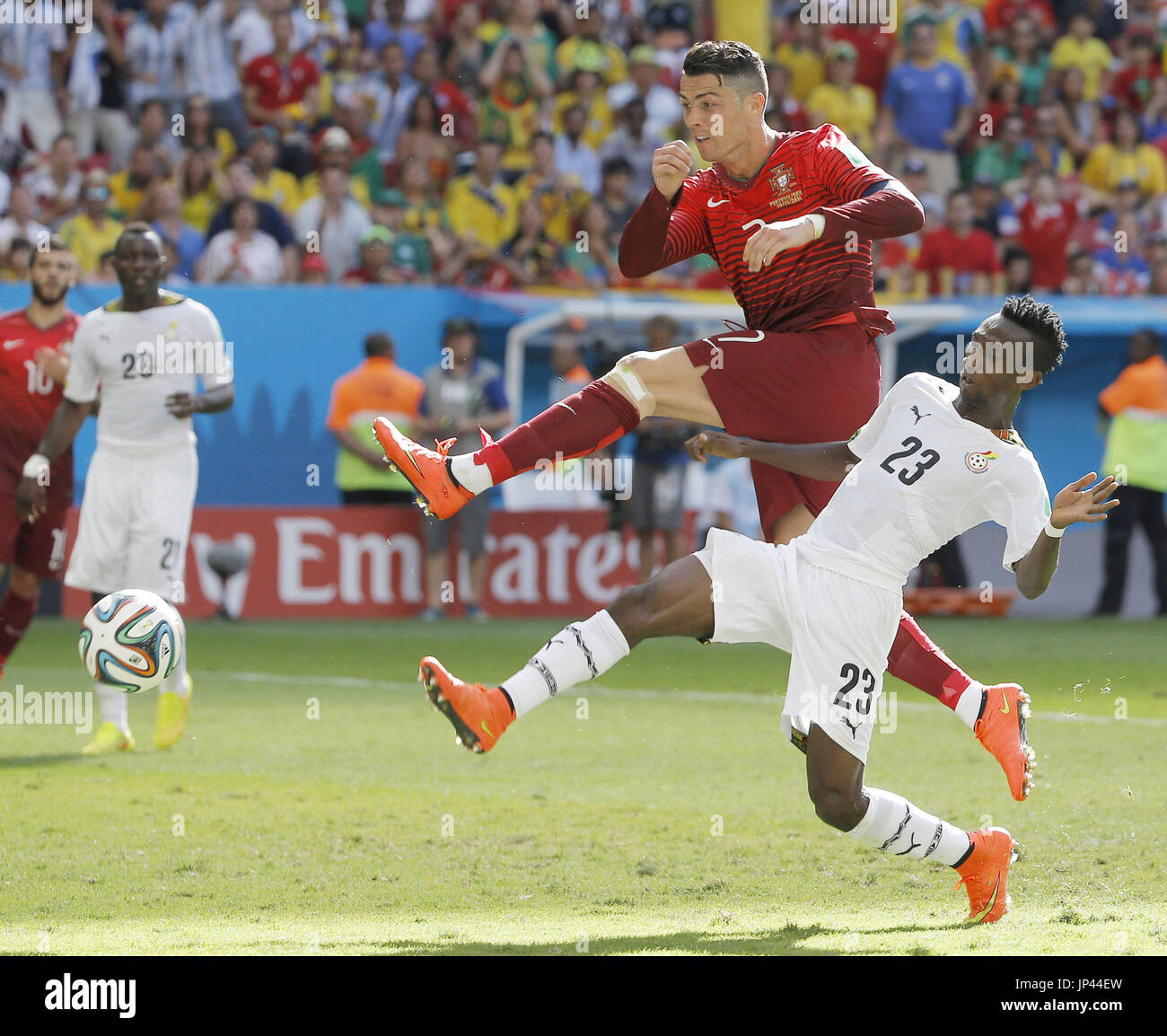 BRASILIA, Brazil - Portugal's Cristiano Ronaldo (top) attempts to play ...