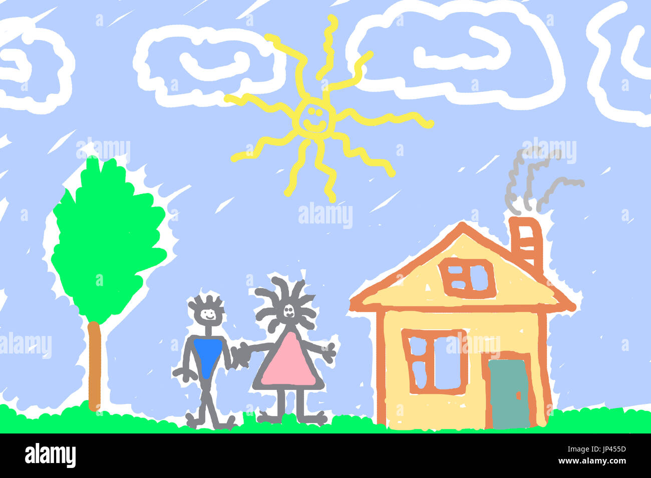 child's drawing with happy family Stock Photo - Alamy