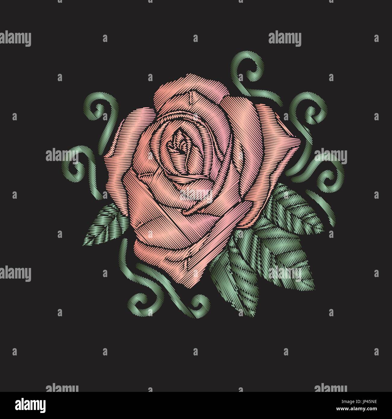 Rose embroidery on black background Stock Vector Image & Art - Alamy