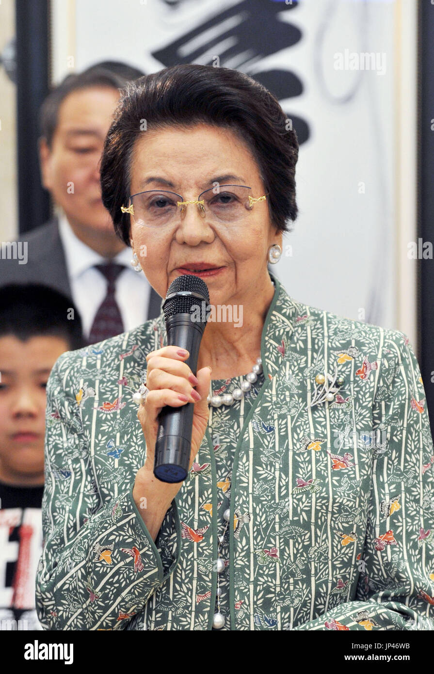ULAN BATOR, Mongolia - Yoko Abe, the mother of Prime Minister Shinzo Abe, makes a speech at the ...