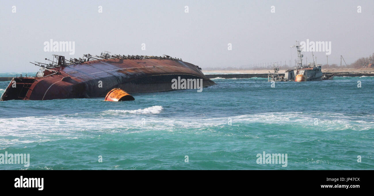 SIMFEROPOL, Ukraine - An old ship, sunk by Russian forces to obstruct ...