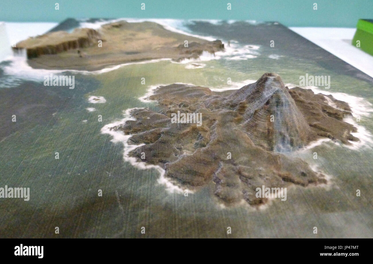 TSUKUBA, Japan - Photo shows a 3D model of the Nishinoshima Island and ...