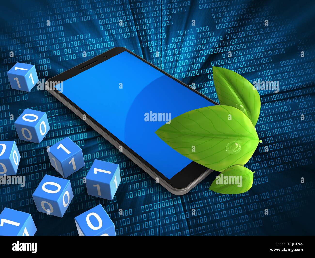 3d illustration of mobile phone over digital background with binary ...