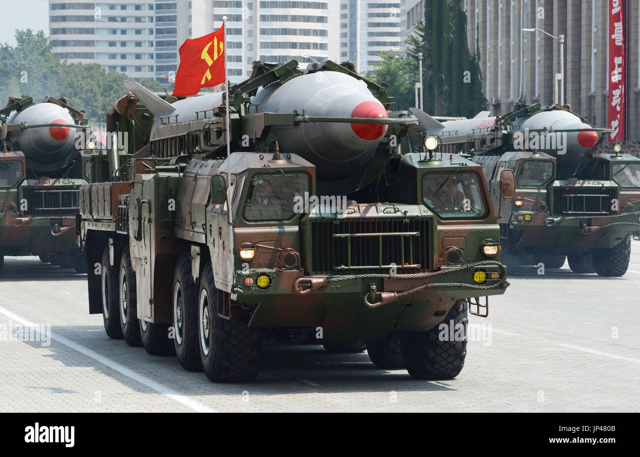BEIJING, China - Photo shows Rodong medium-range ballistic missiles in ...