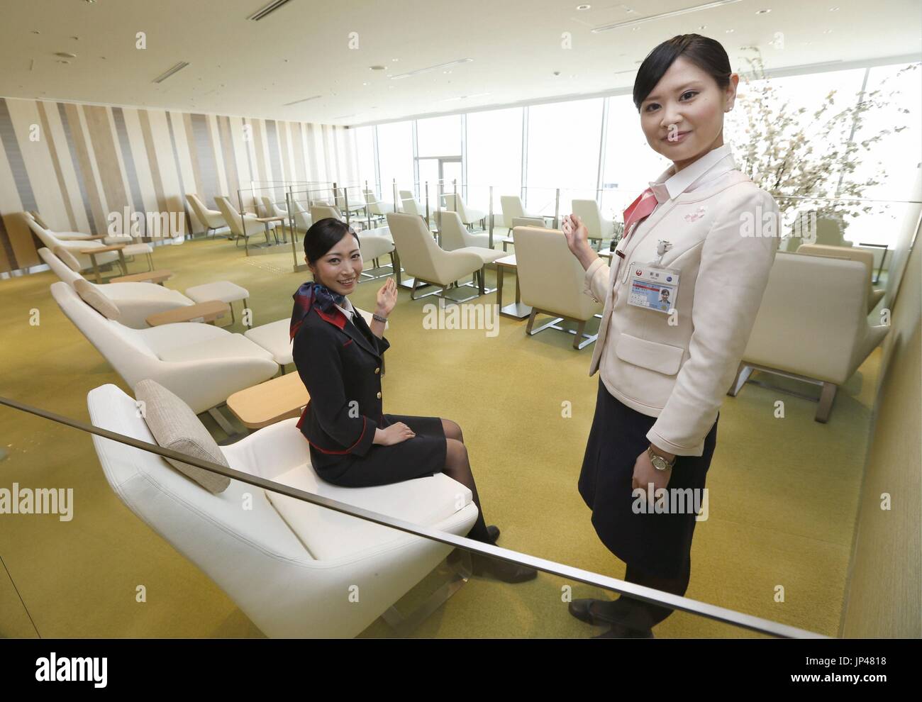 TOKYO, Japan - Japan Airlines shows its newly built Sakura Lounge-Sky ...